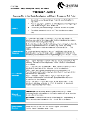 EXSS3080 Workshop 1-1 - week one lab work sheet - Behavioural Change ...