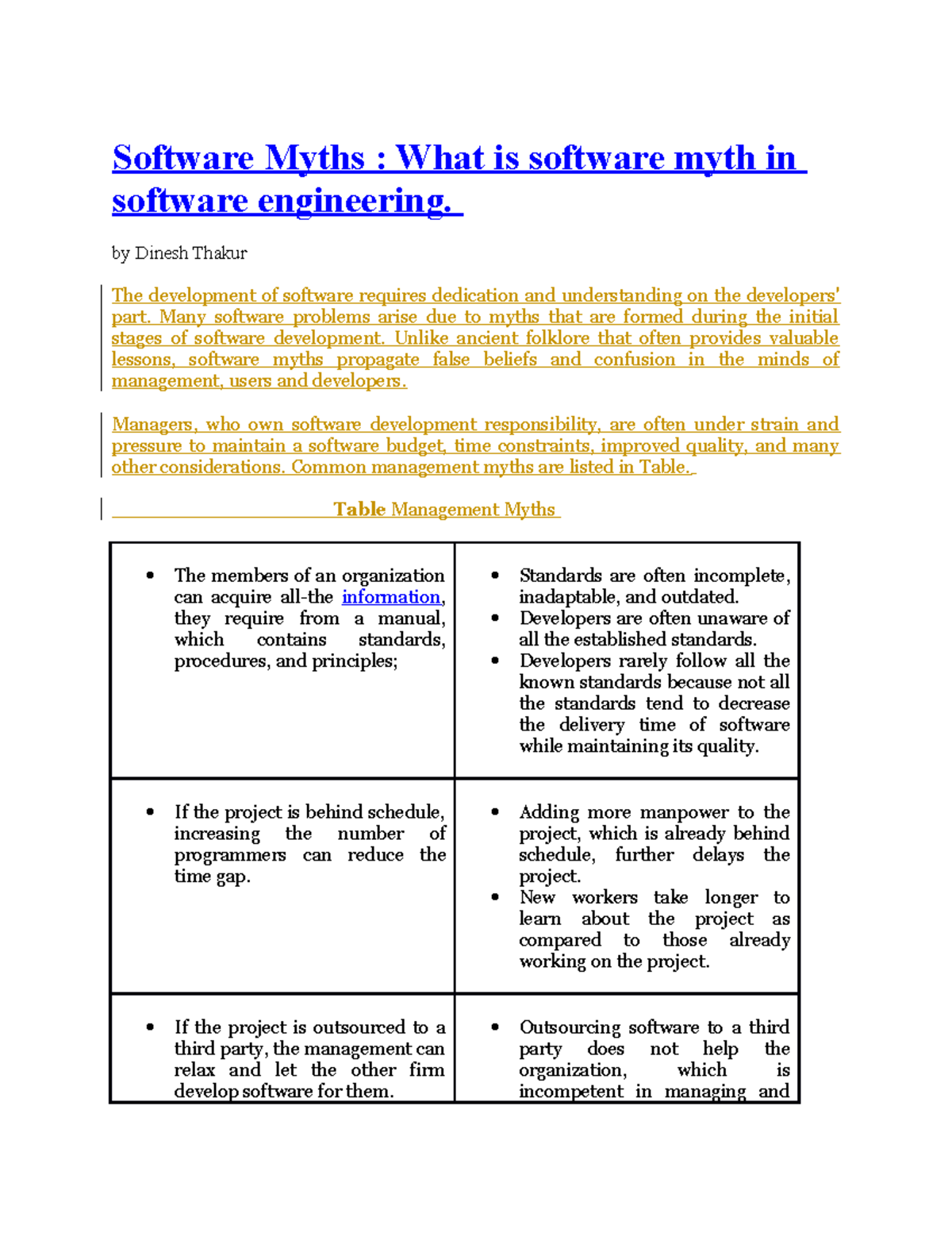 Topic- Software Myths - Lecture notes 1-5 - Software Myths : What is ...