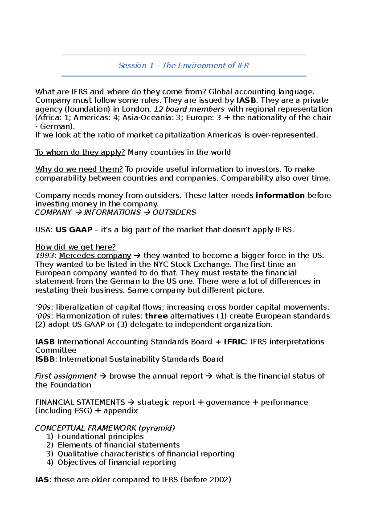 IFR notes - Session 1 – The Environment of IFR What are IFRS and where ...