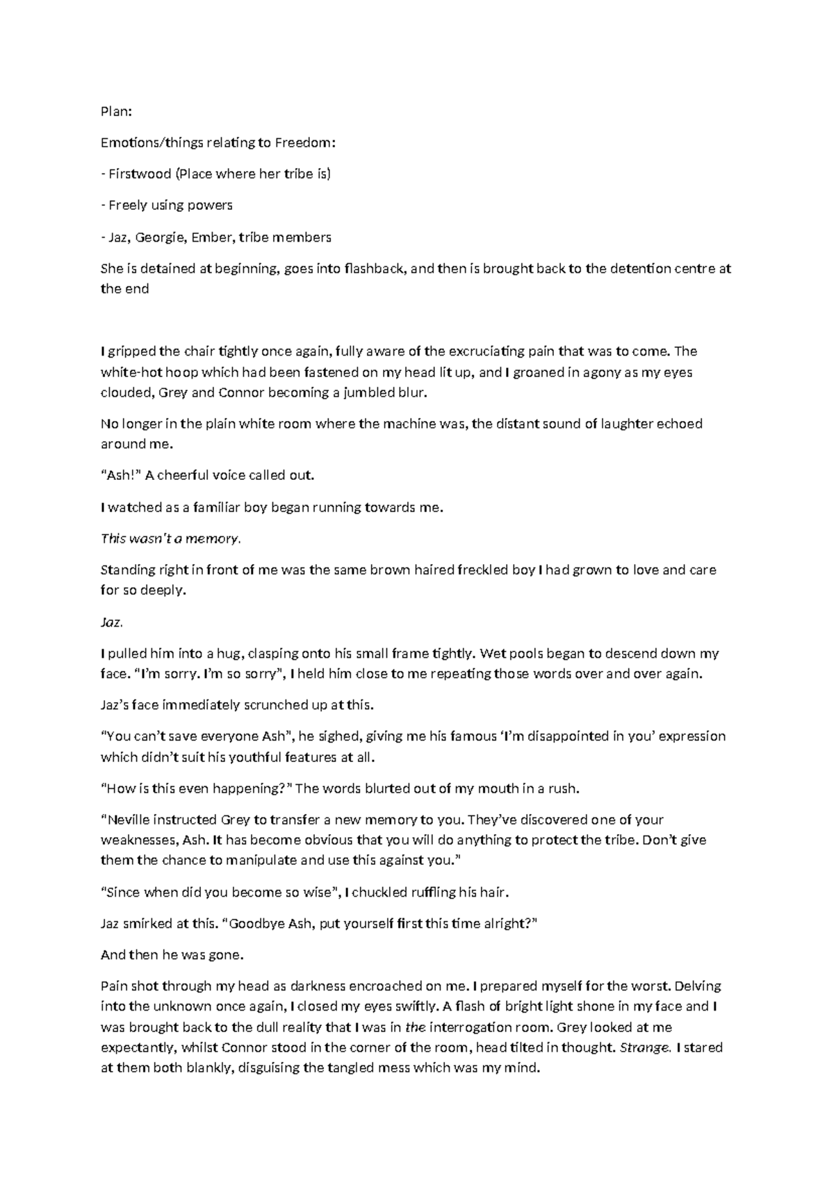 Short imaginative composition - Ashala - Plan: Emotions/things relating ...