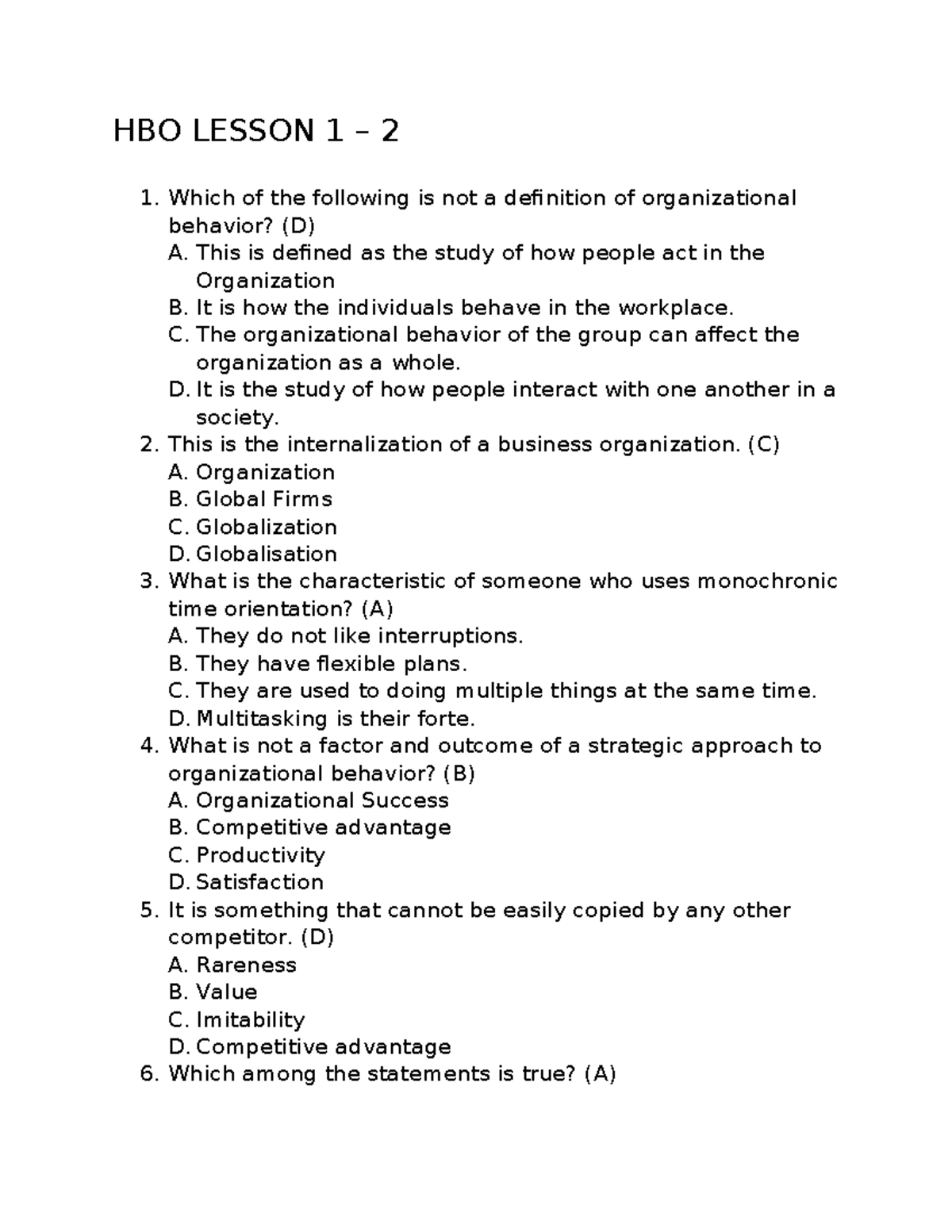 HBO practice problem - You can try answering these questions as a ...