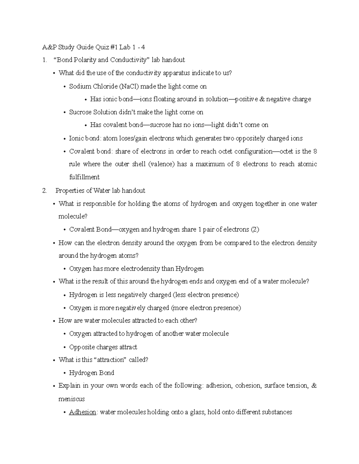 Lab Quiz #1 Review with answers & additional study notes - A&P Study ...