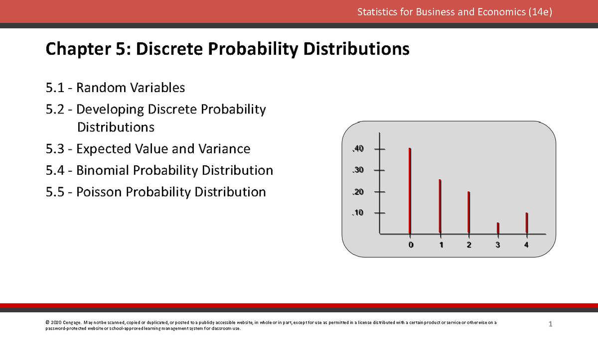 Discrete Probability Distributions - © 2020 Cengage. May not be scanned, copied or duplicated ...