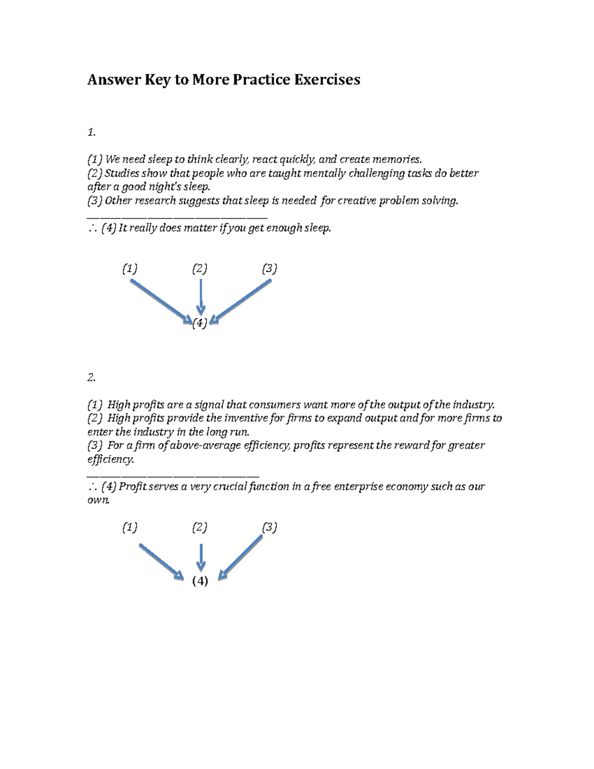 Answer Key to More Practice Exercises - (1) We need sleep to think ...