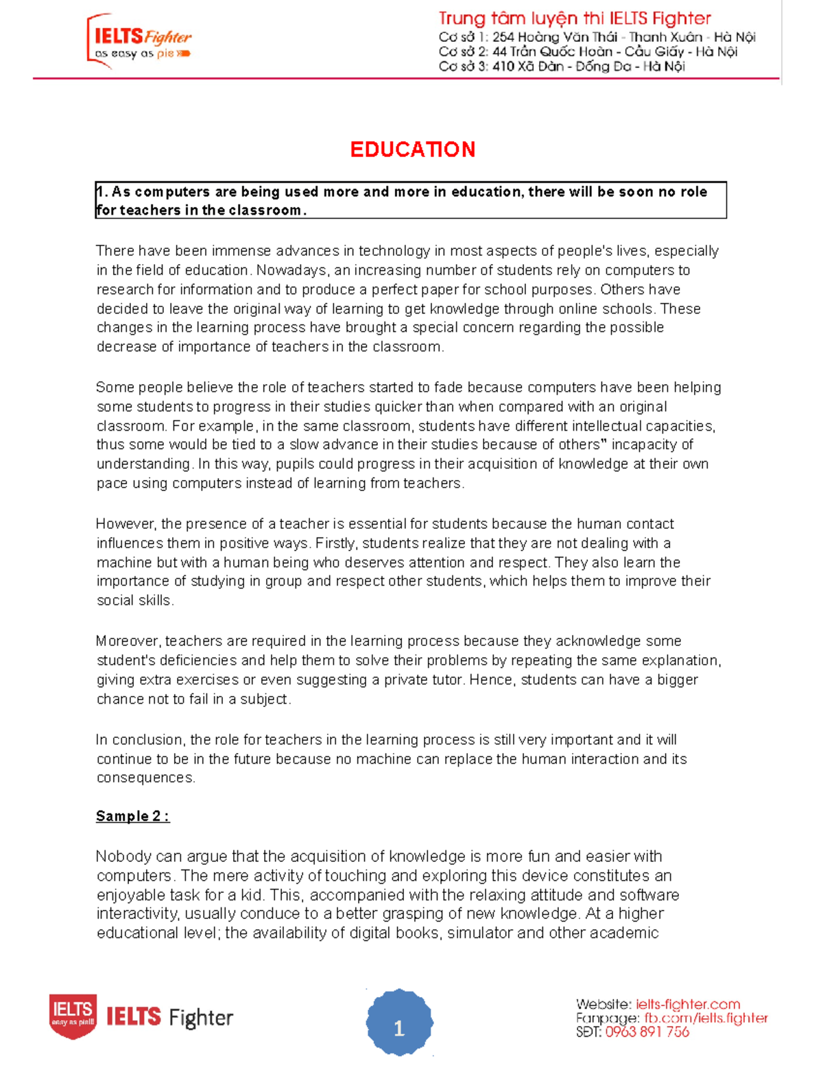 170 Ielts Essay Sample - special gift - EDUCATION As computers are ...