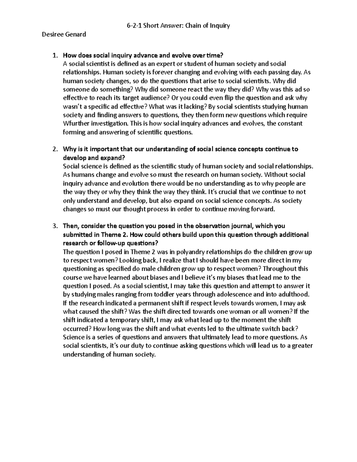 6-2-1 Short Answer- Chain of Inquiry - 6-2-1 Short Answer: Chain of ...