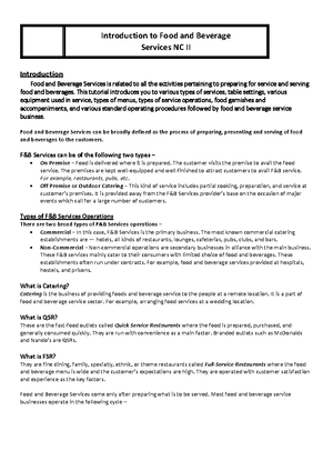 Food and Beverage Service NC II Script - Script in Providing Dining ...