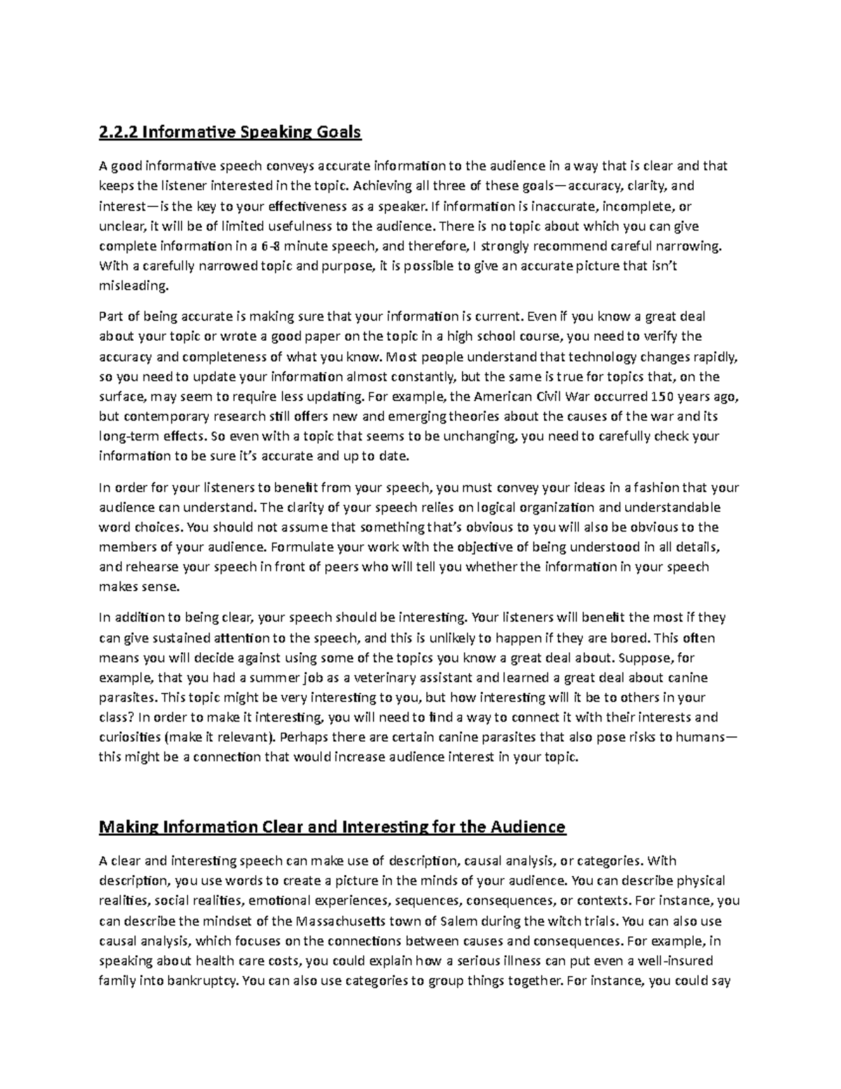 2.2.2 Informative Speech - 2.2 Informative Speaking Goals A good ...