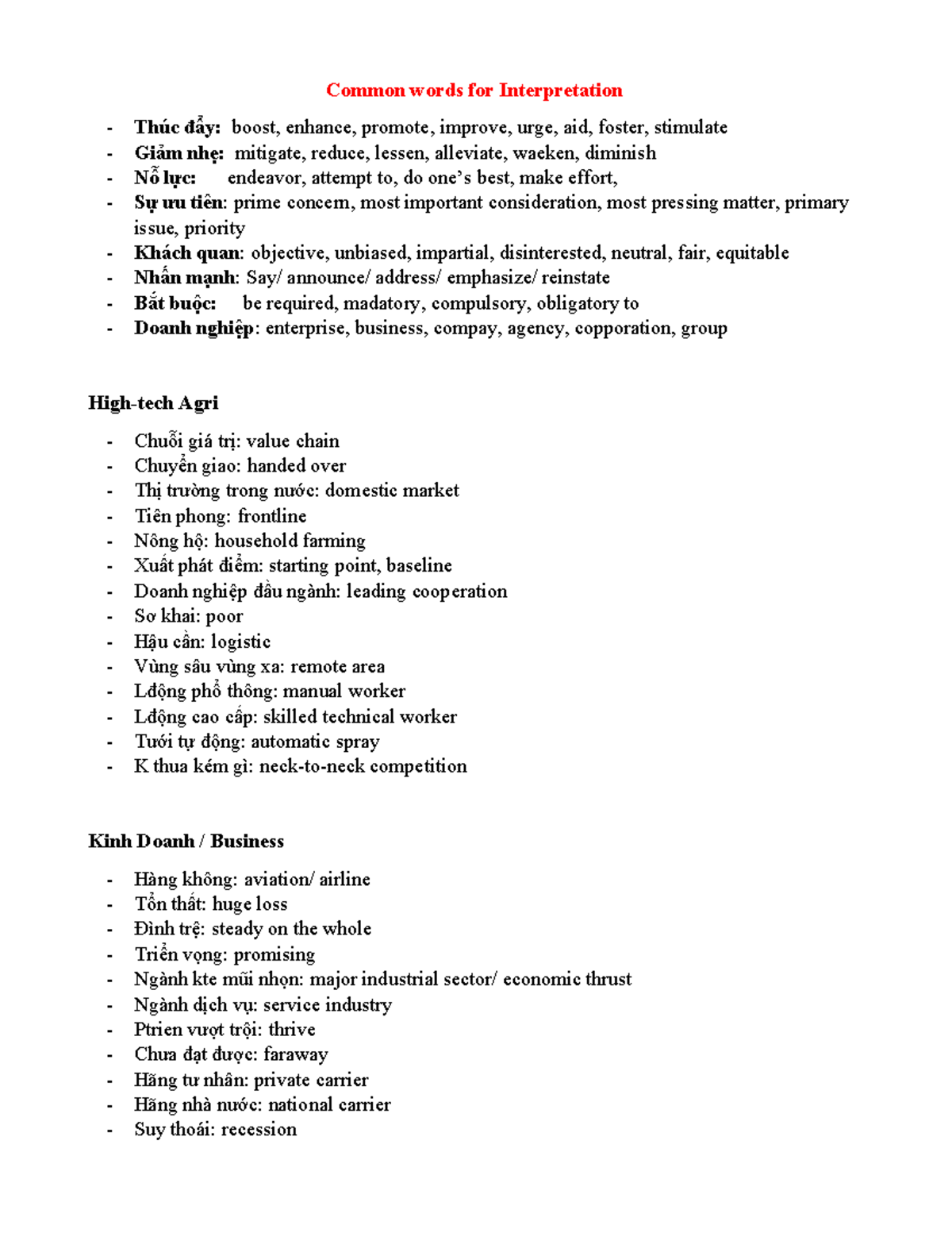 Common words for Interpretation - Common words for Interpretation Thúc ...