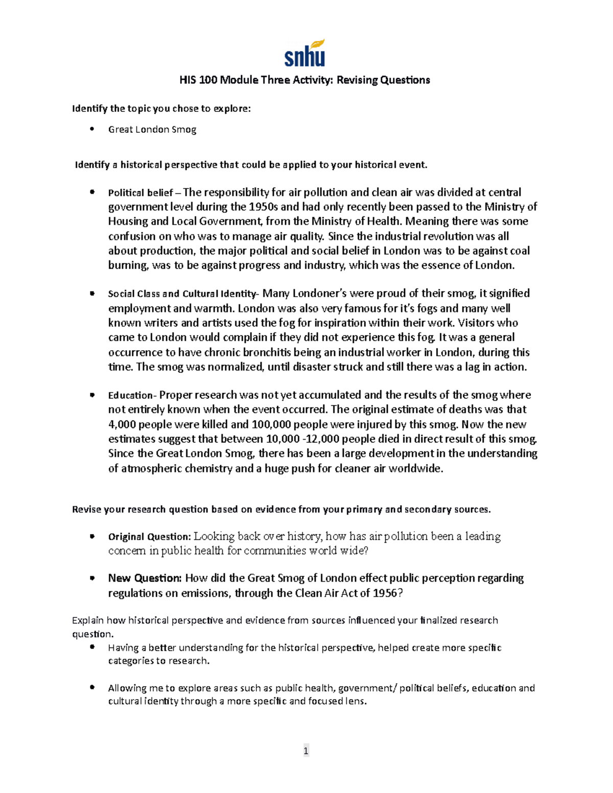 HIS 100 Activity 3-2 - London Smog - HIS 100 Module Three Activity ...
