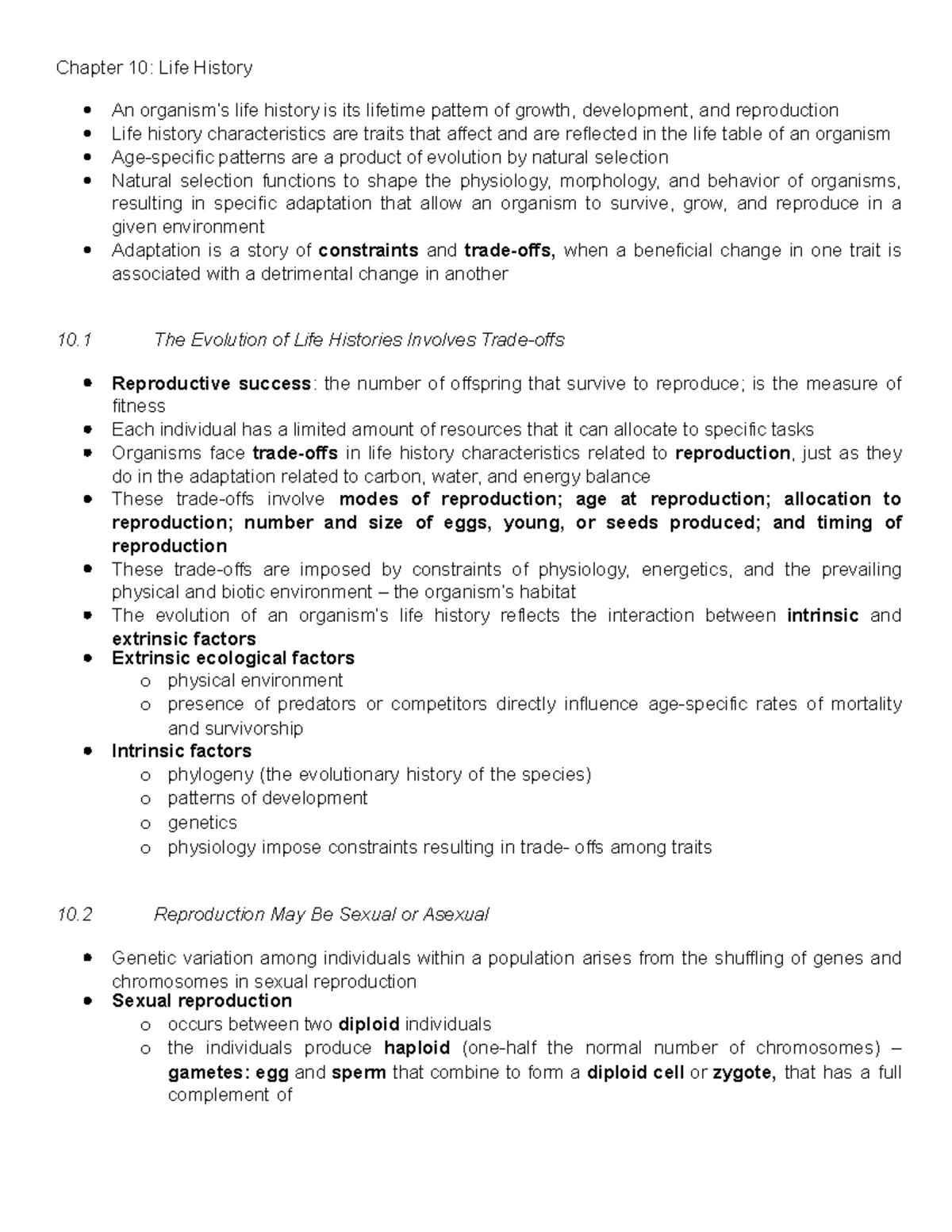 Chapter 10 Life history - Chapter 10: Life History An organism’s life ...