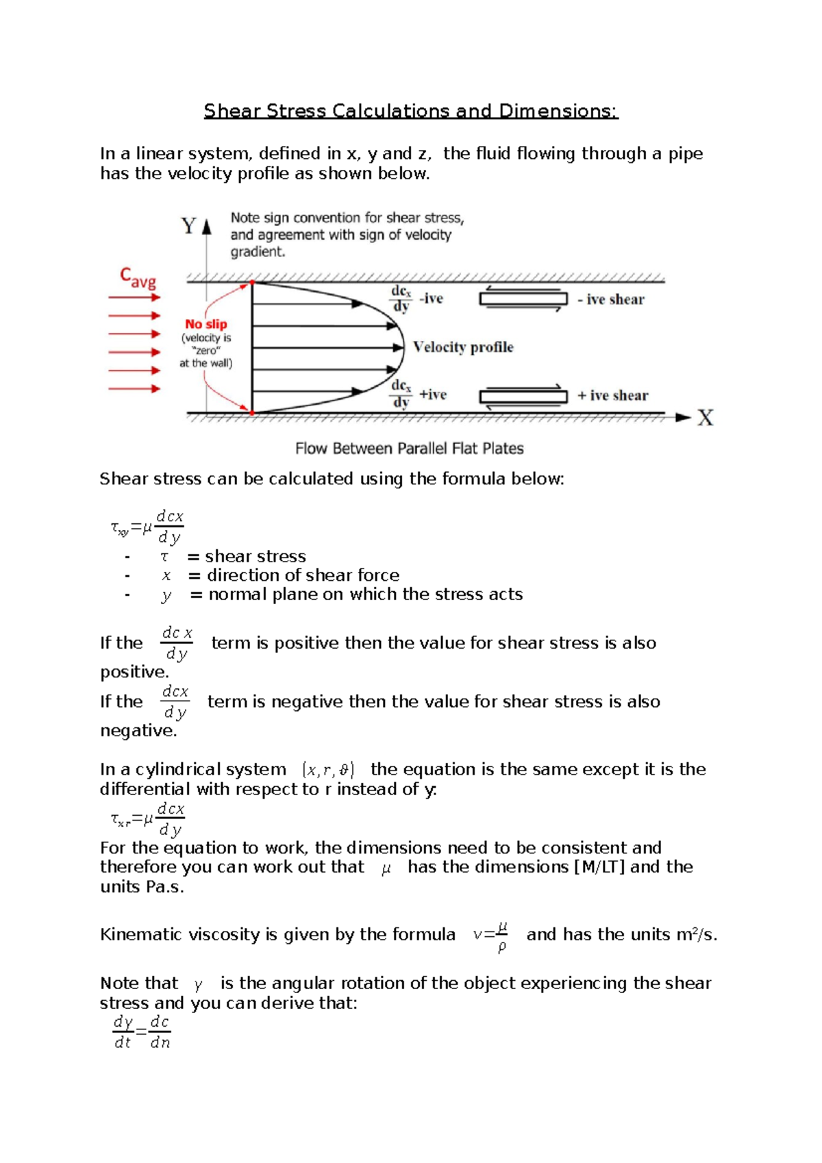 Shear stress calculations and dimensions - Shear Stress Calculations ...