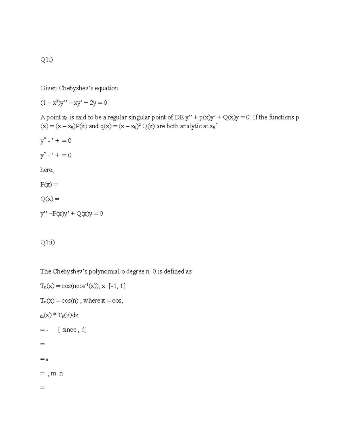 Solution 2 - solving using Chebyshev’s equation - Q1i) Given Chebyshev ...