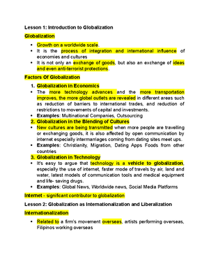 GEN 005 Lesson 5 AND 6 - Lesson 5: Forms of Globalization: Part 2 ...