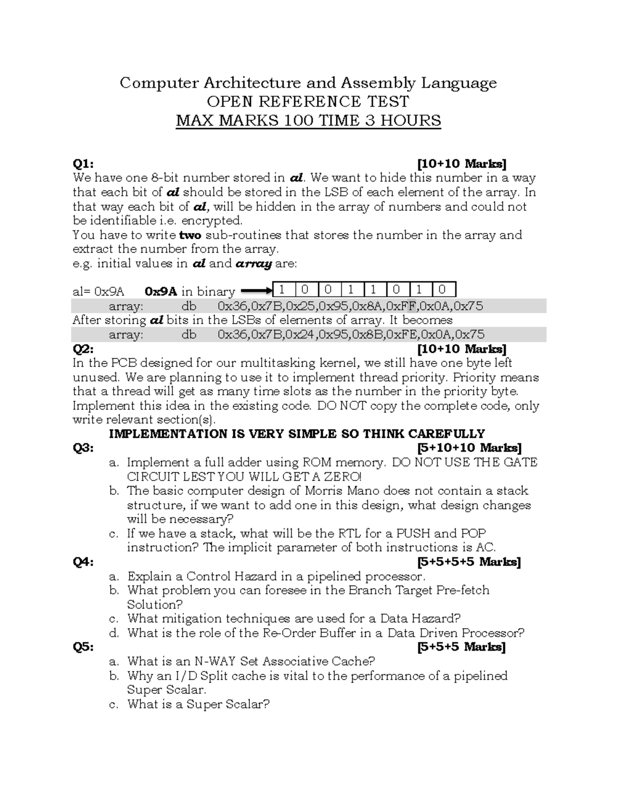 CA&AL(ITU-2020) - Final Exam - Computer Architecture and Assembly ...