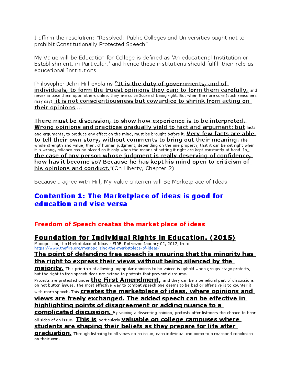 Aff- MOI - a LD brief example - I affirm the resolution: “Resolved ...