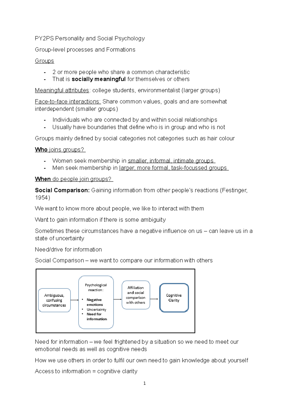 Lecture 1 Group Formation - PY2PS Personality and Social Psychology ...