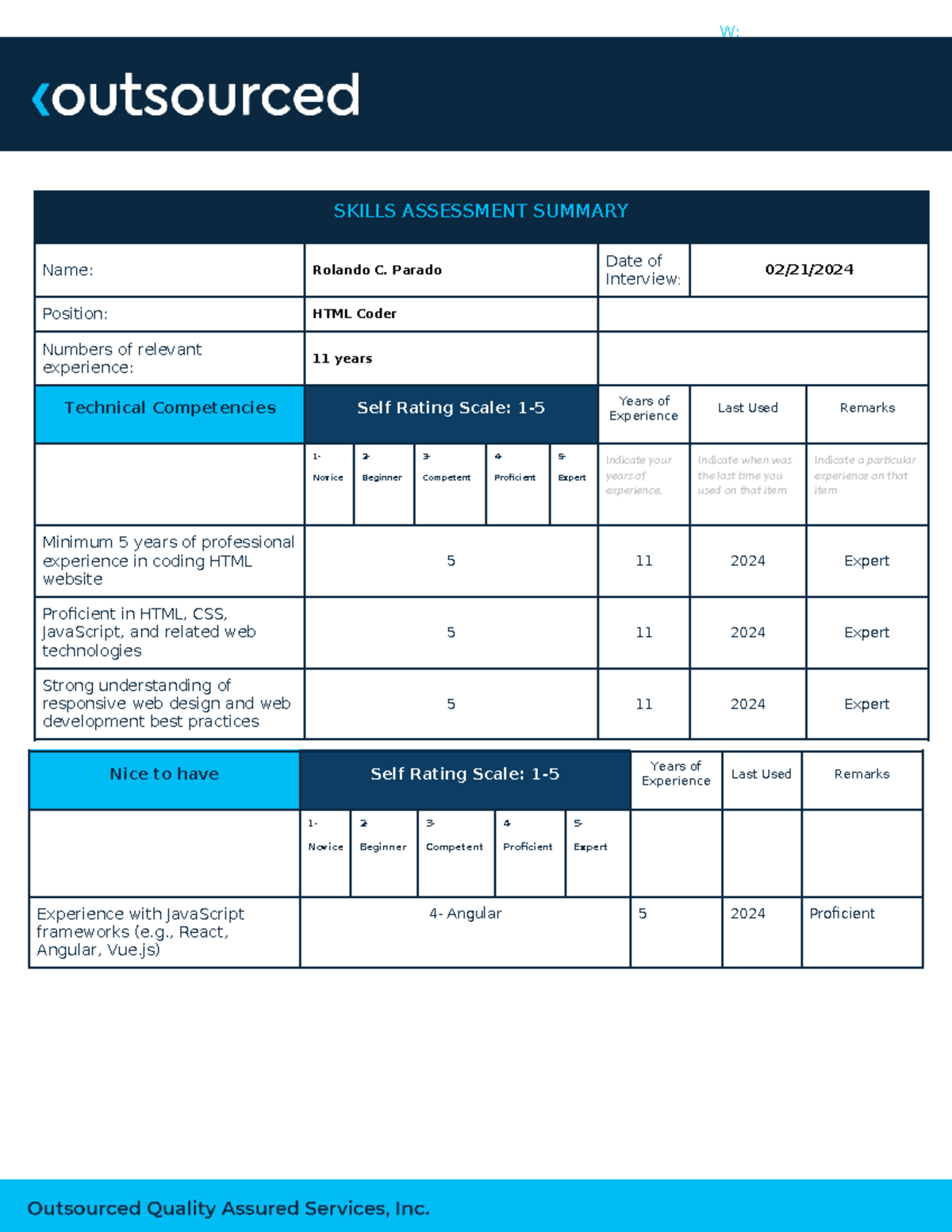 Skills Assessment HTML Coder - W: outsourced A: 18F Citibank Square ...