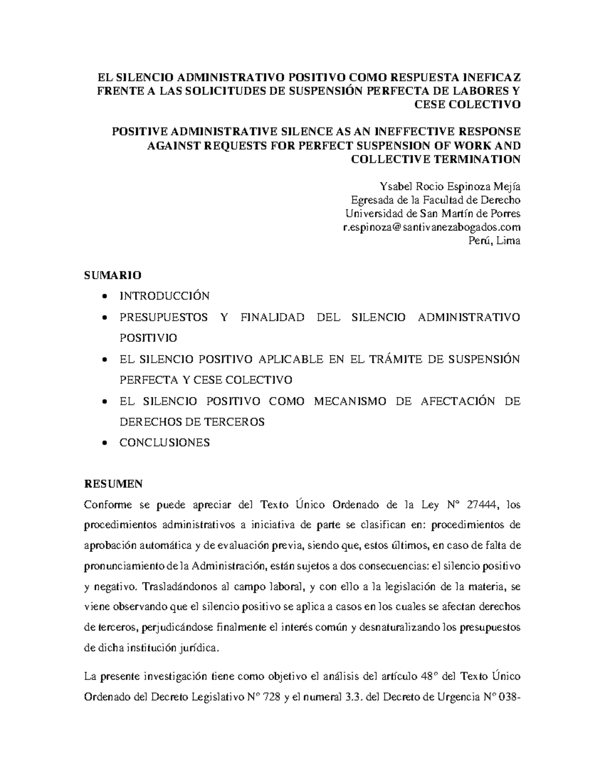 EL Silencio Administrativo Positivo en el caso peruano. - EL SILENCIO ADMINISTRATIVO POSITIVO ...