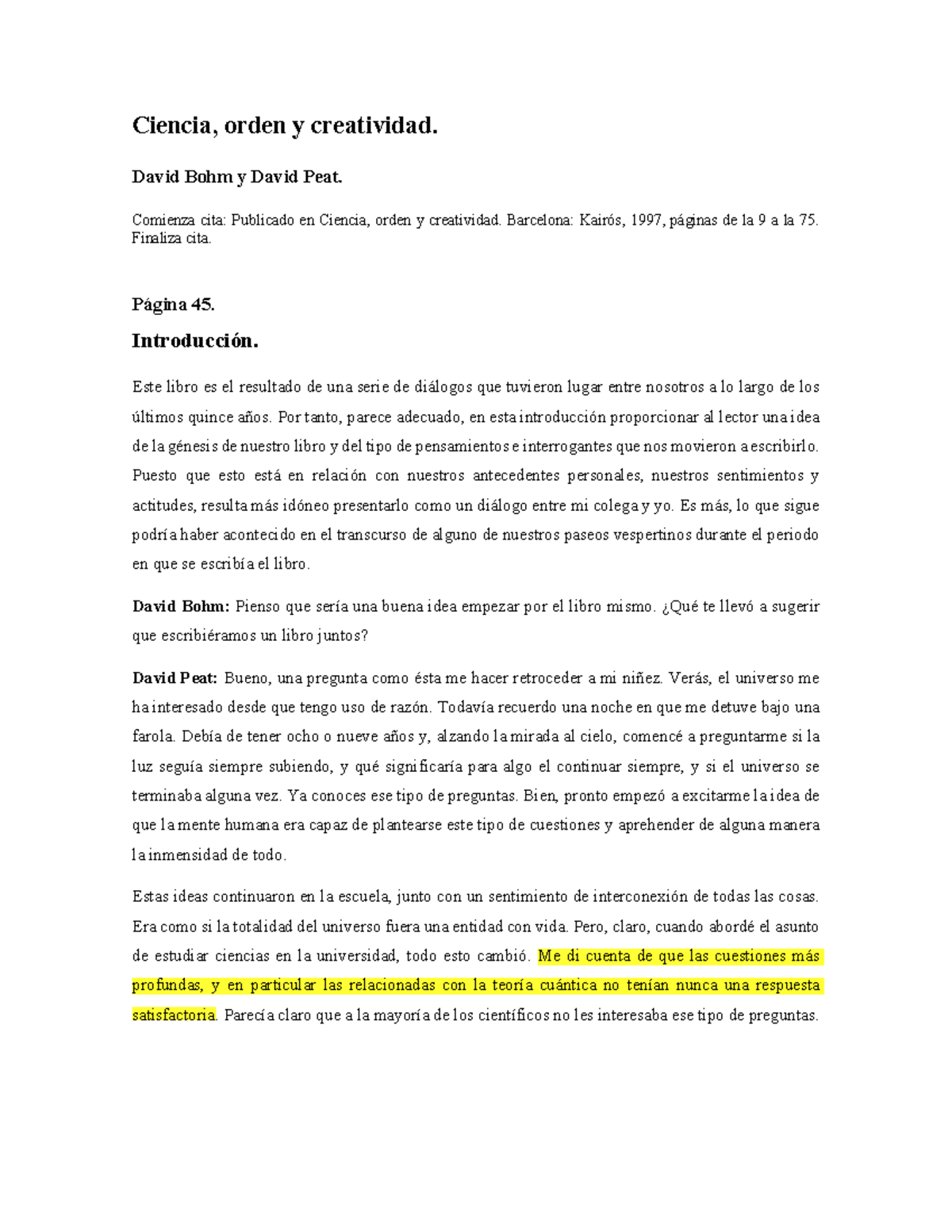 03Ciencia Orden 1 1 - Ciencia, orden y creatividad. David Bohm y David ...