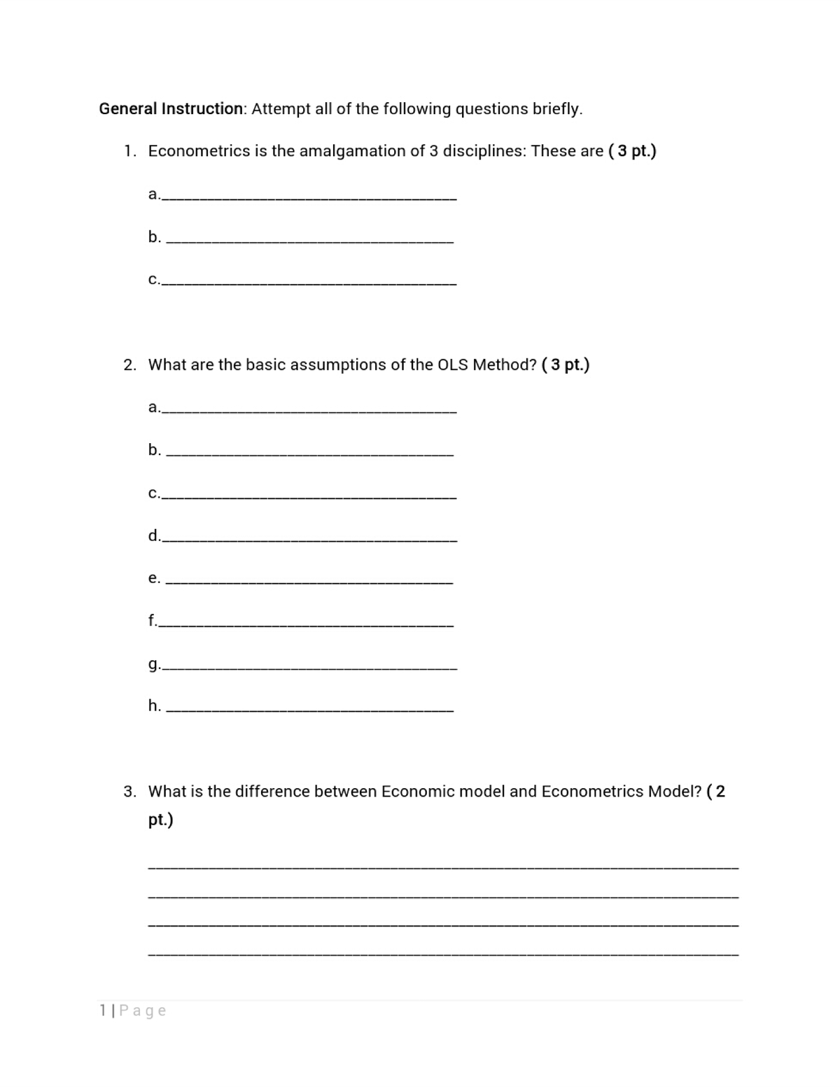 Introduction to Econometrics model 1 - Auditing principles and ...