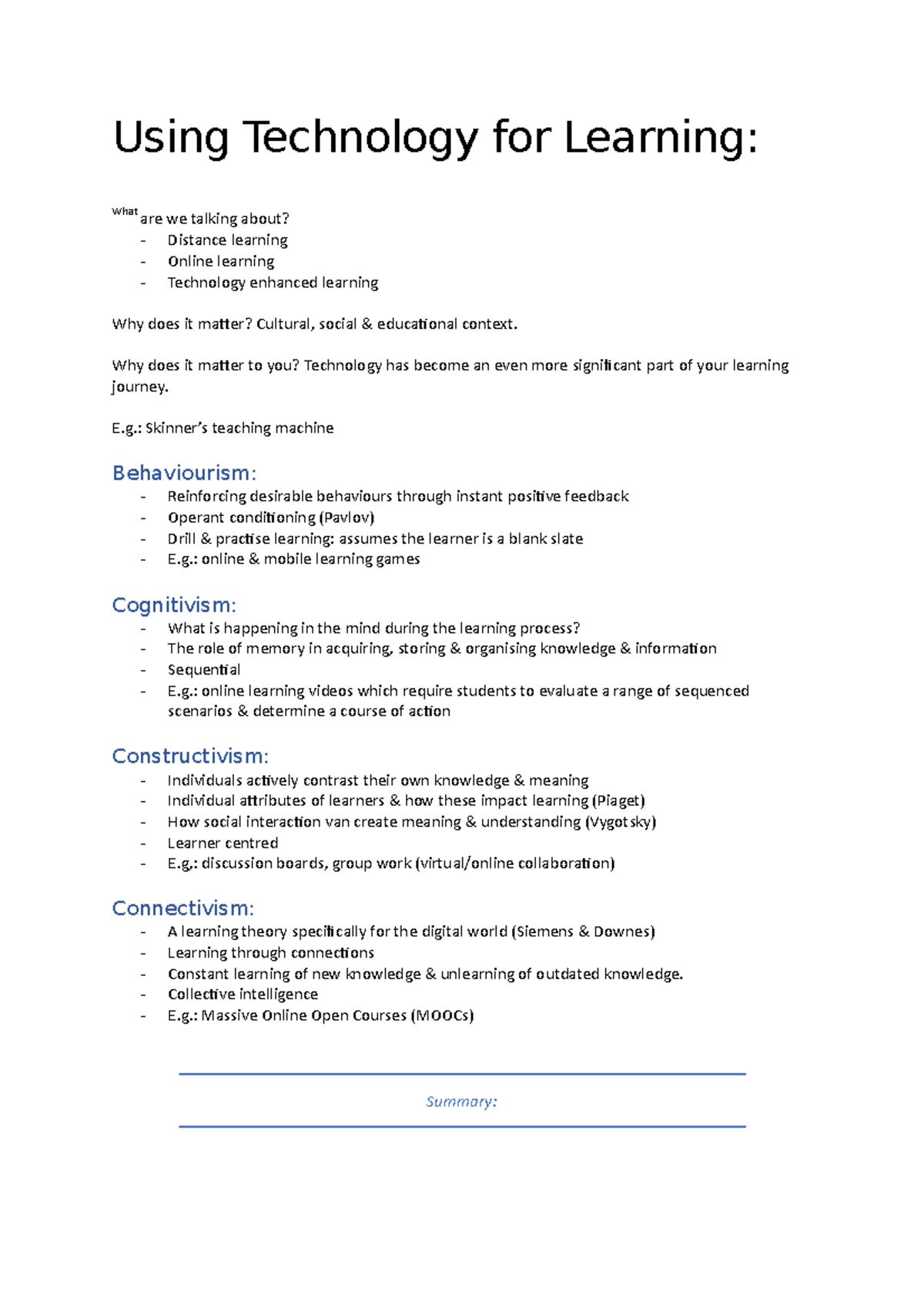 Online learning - themed lecture notes by a first year student - Using ...