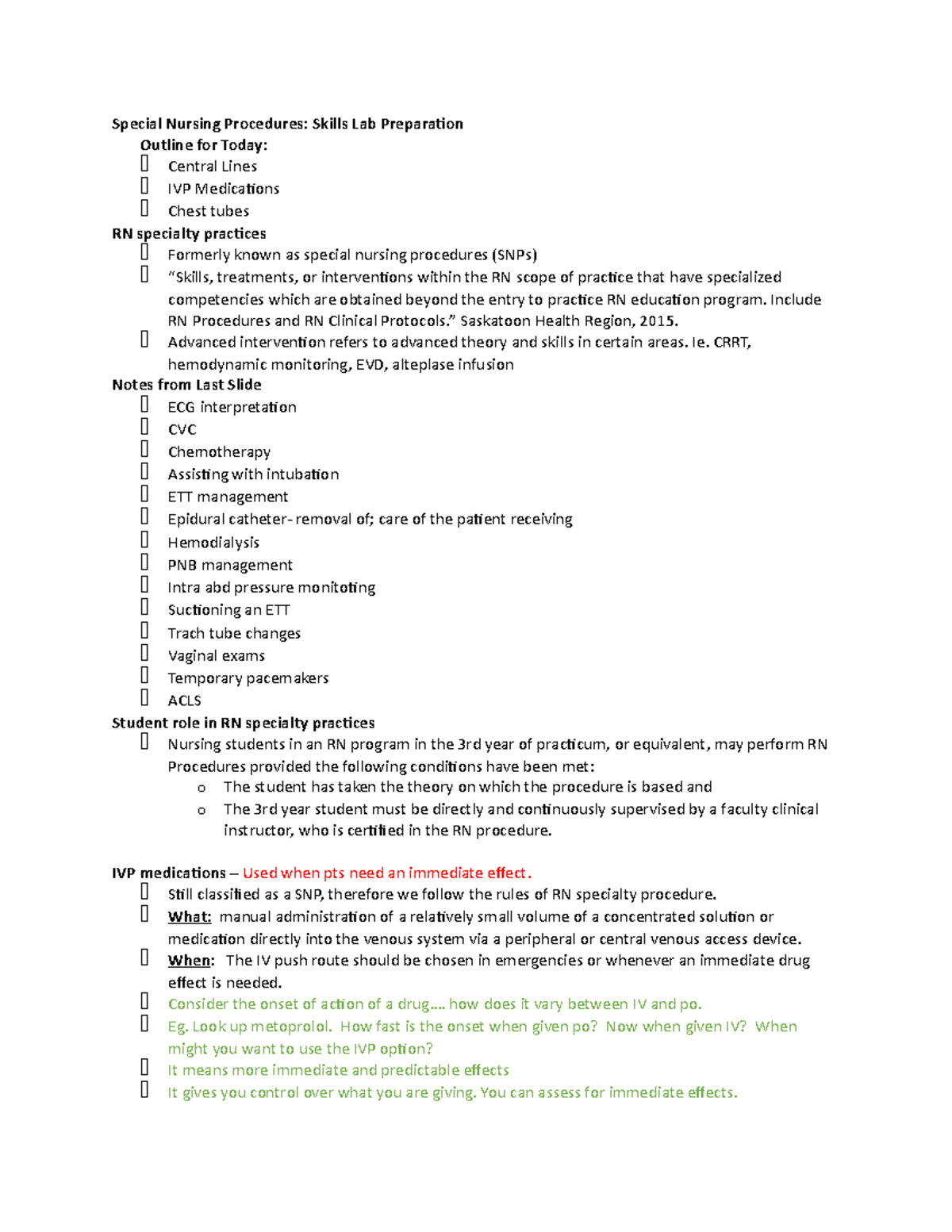 1. Special Nursing Procedures - Include RN Procedures and RN Clinical ...