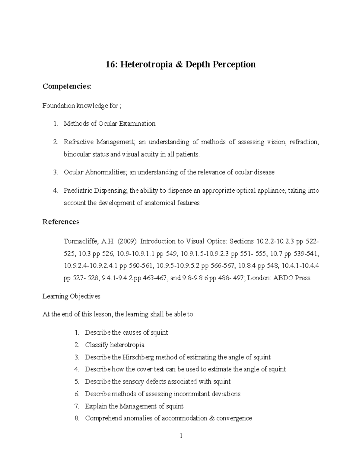 16 Visual Optics II - ... - 16: Heterotropia & Depth Perception ...