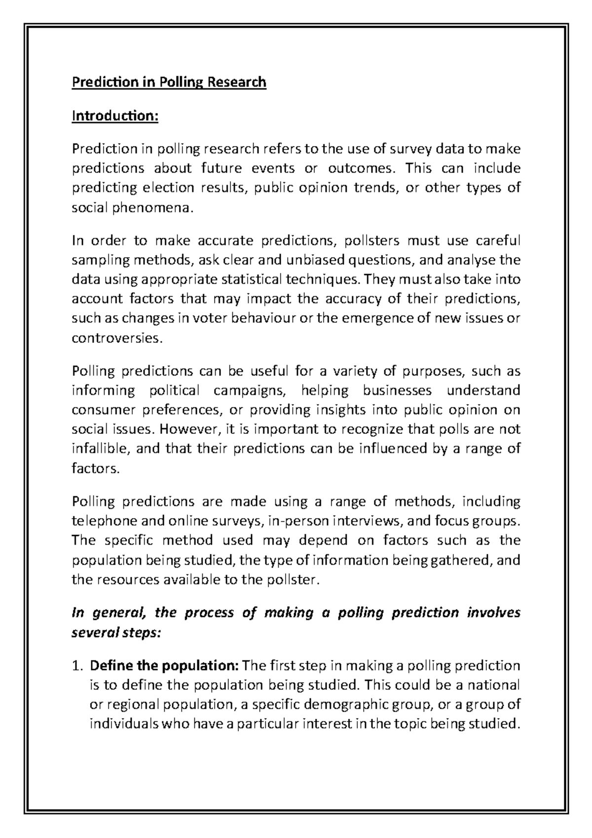 POSR - Notes on public opinion and survey research part 2 - Predic'on ...