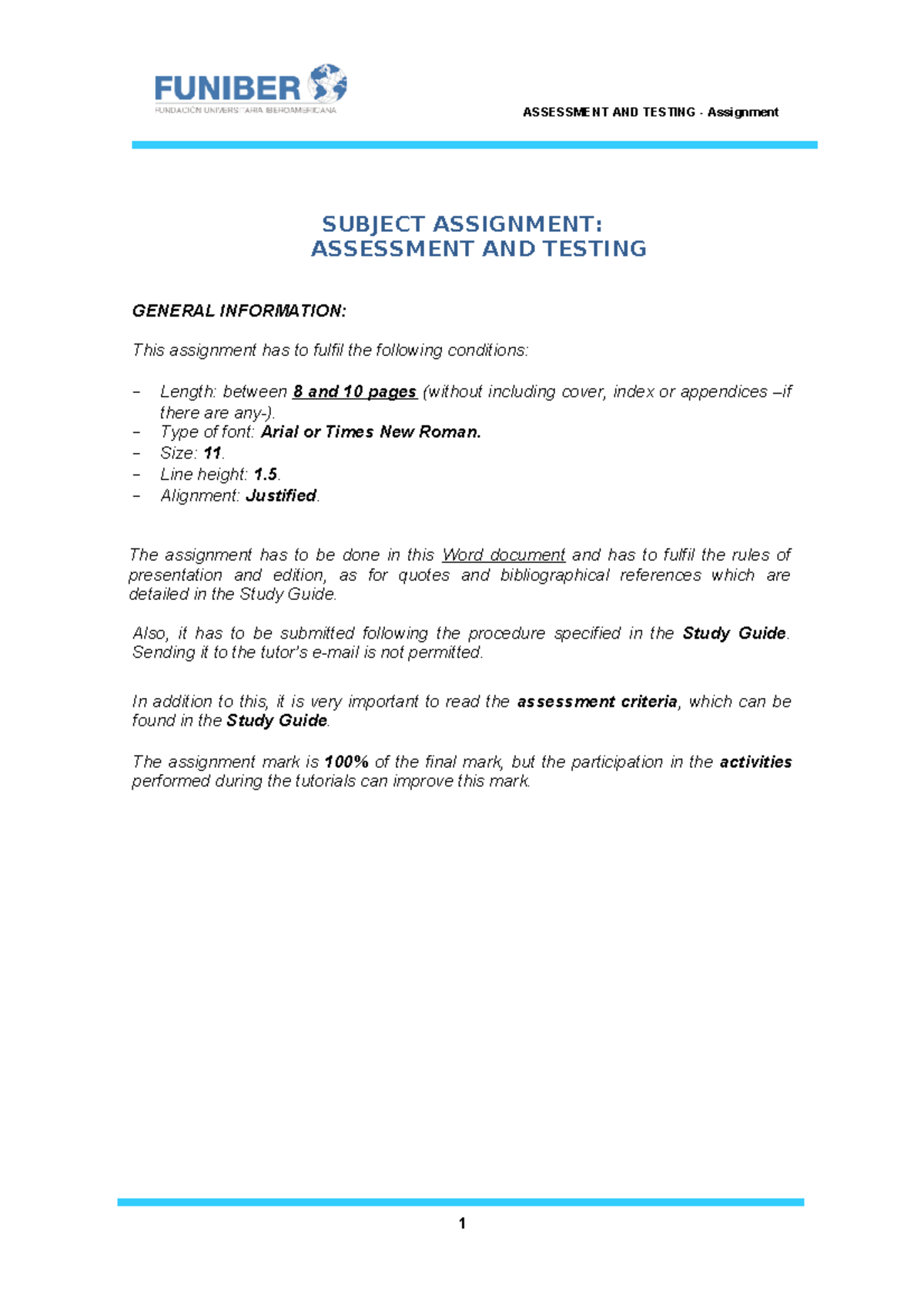 assesment and testing - SUBJECT ASSIGNMENT: ASSESSMENT AND TESTING ...