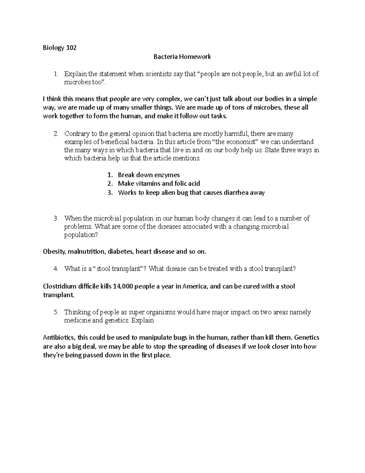 Biology 102 homework assignment one - Biology 102 Bacteria Homework ...