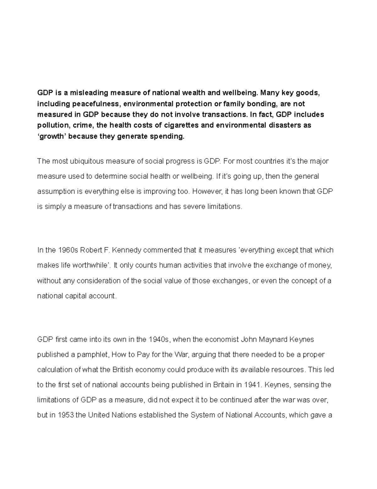 The Problems of GDP - GDP issues - GDP is a misleading measure of ...