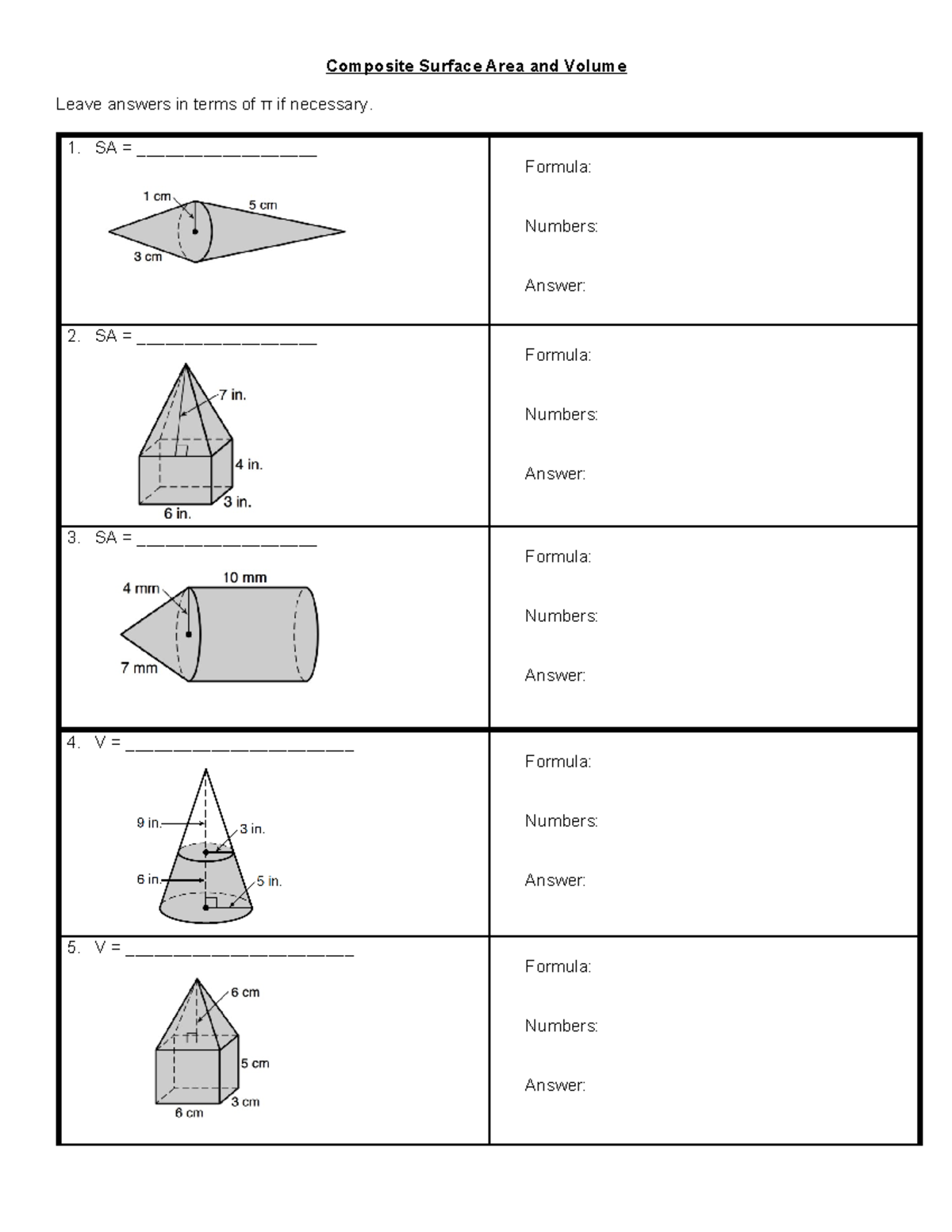 Composite Surface Areaand Volume Cones Prisms Cylinders Spheres ...