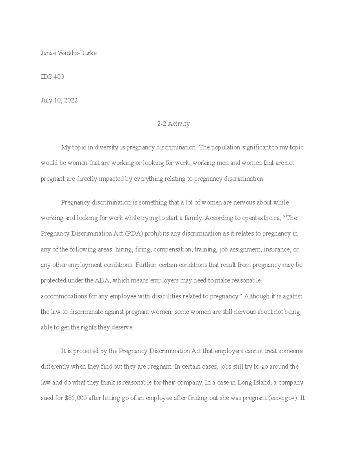 2-2 IDS 400 - Course assignment - Janae Waddis-Burke IDS 400 July 10 ...