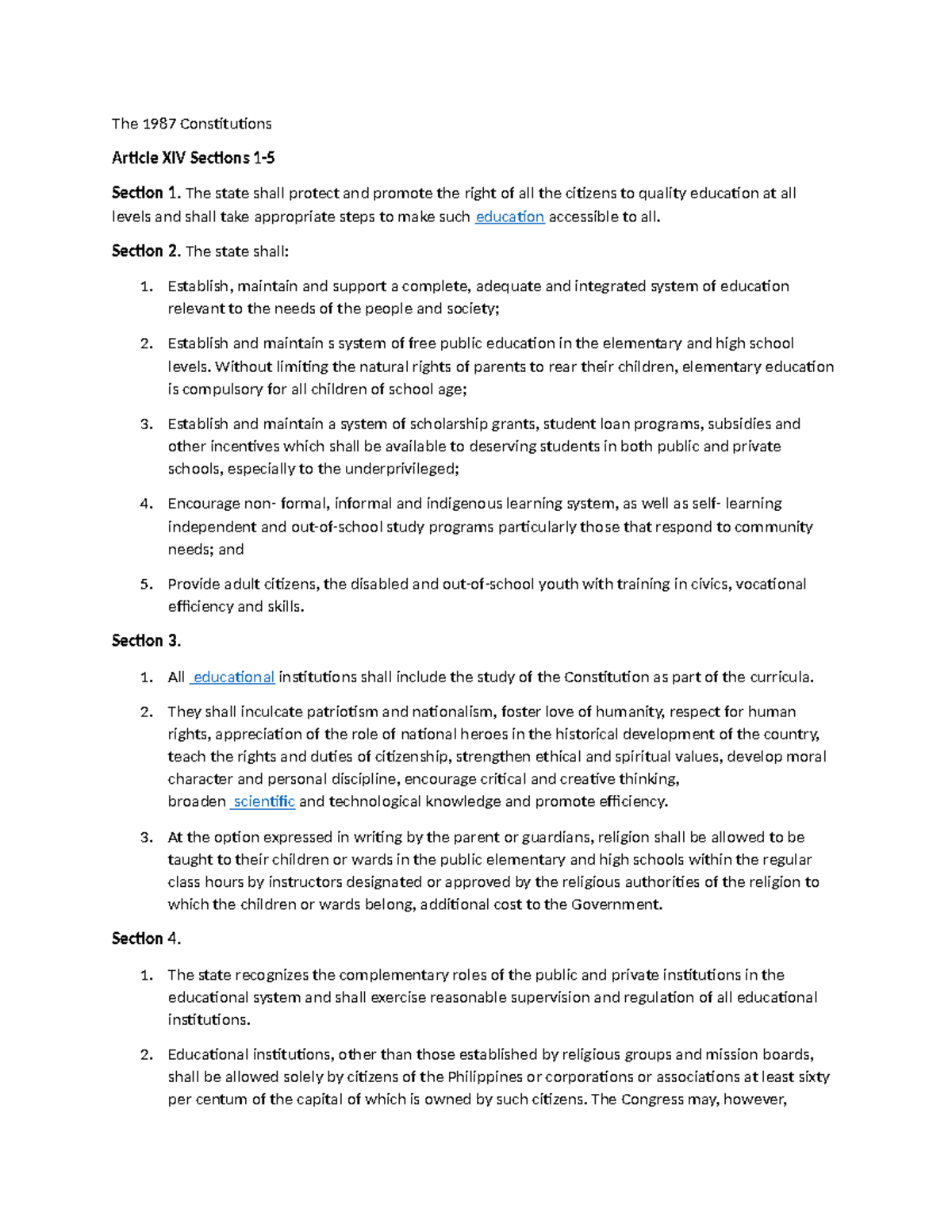 The 1987 Constitutions - The 1987 Constitutions Article XIV Sections 1 ...
