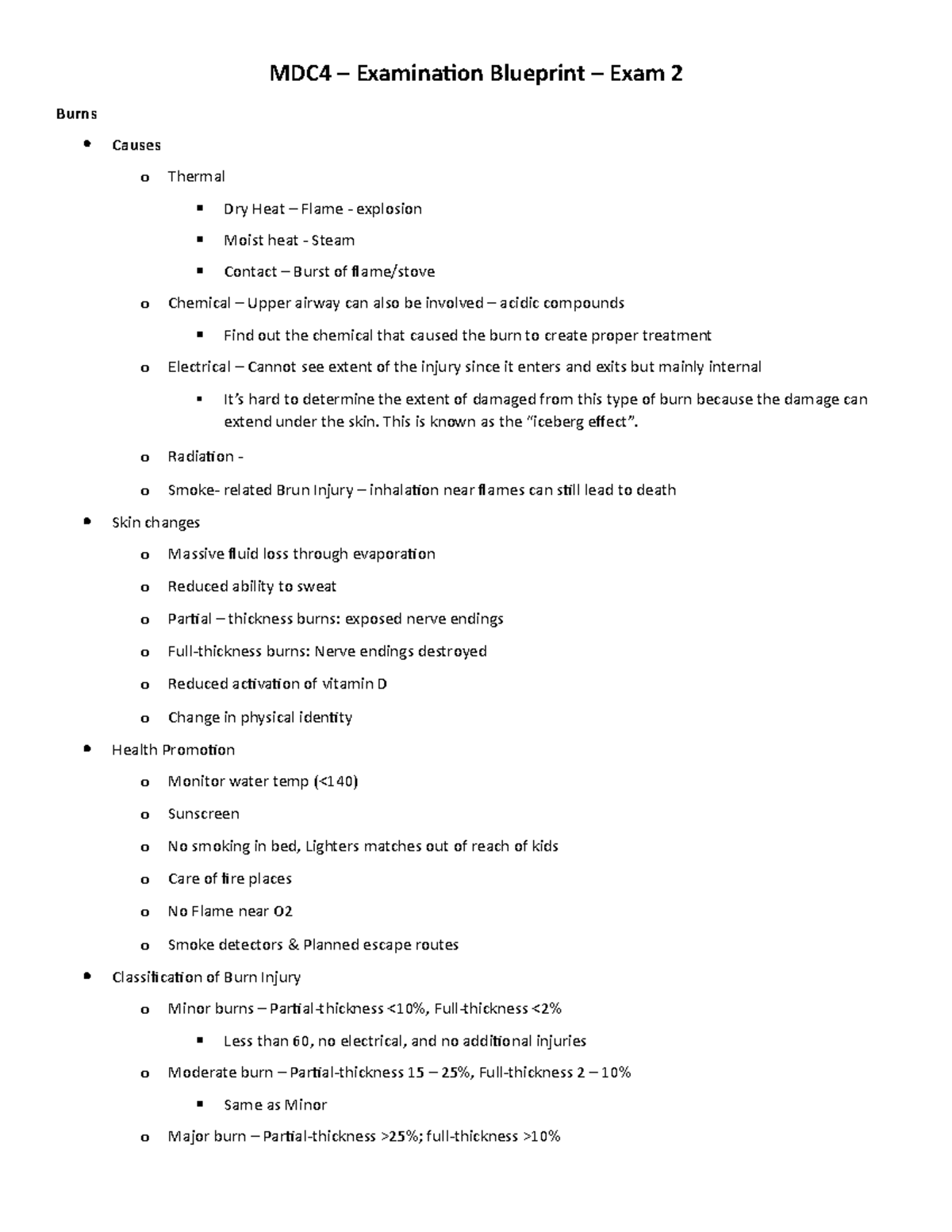 MDC4 Exam 2 Blueprint - MDC4 – Examination Blueprint – Exam 2 Burns ...