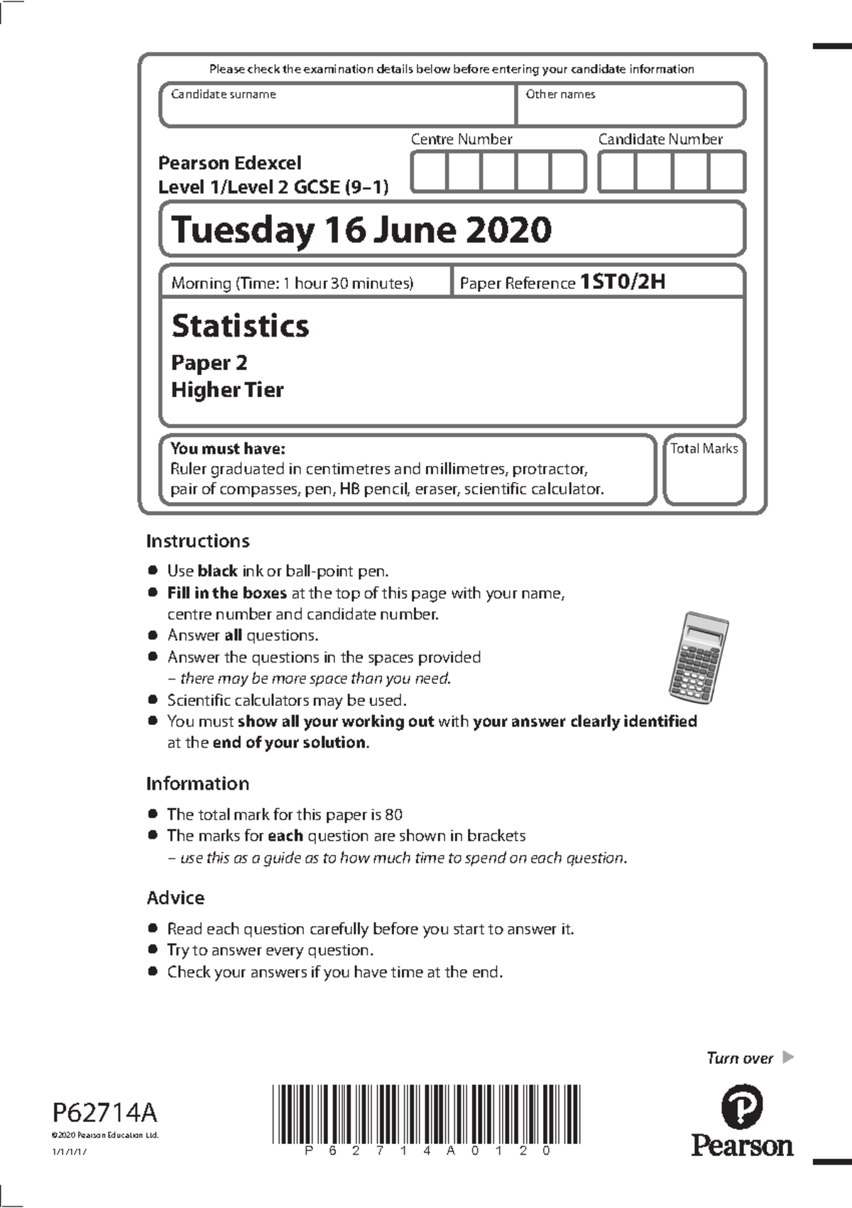 GCSE Stats Nov 20 2H - past paper - Please check the examination ...