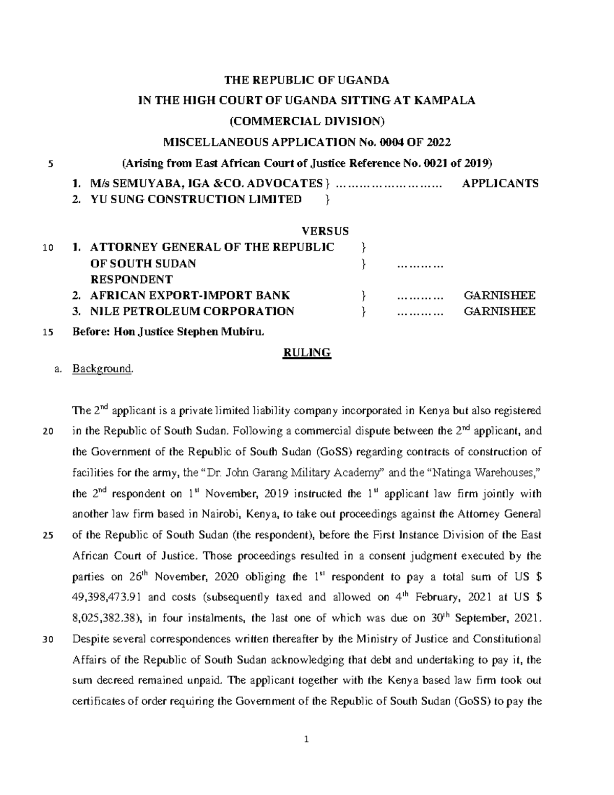 Semuyaba Iga v Attorney General - THE REPUBLIC OF UGANDA IN THE HIGH ...