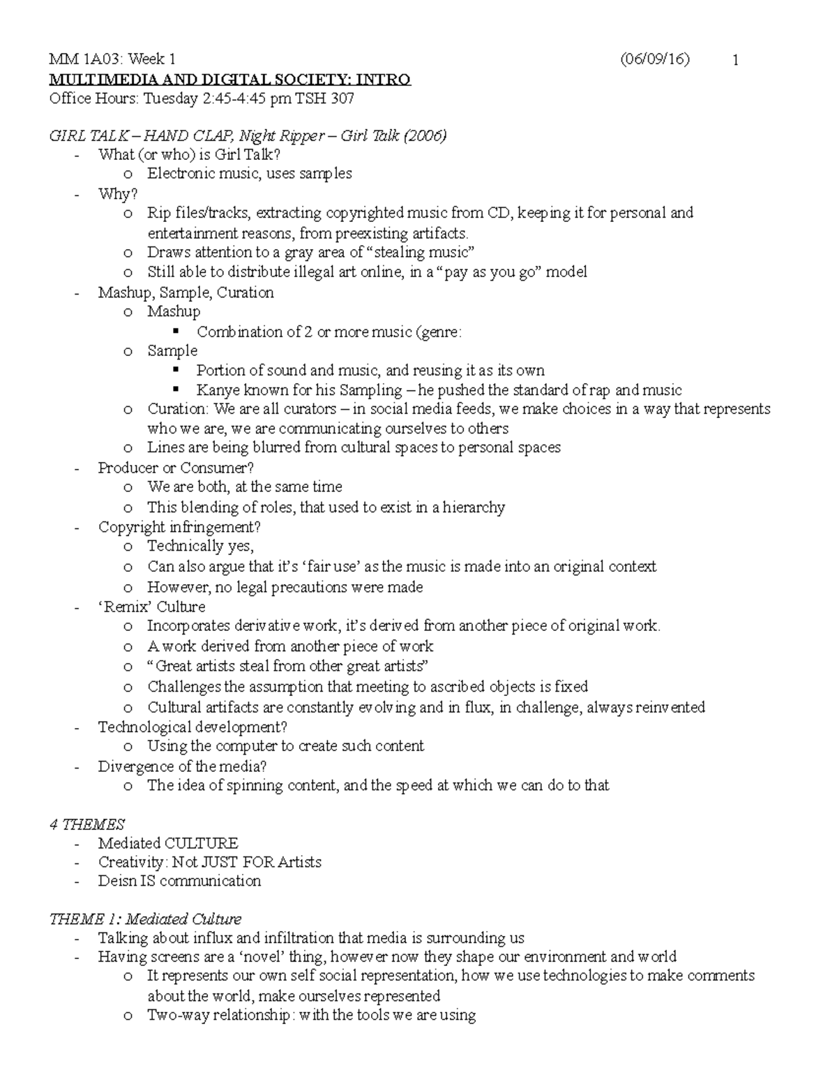Multimedia 1a03 1 - Lecture notes 1 - MM 1A03: Week 1 MULTIMEDIA AND ...