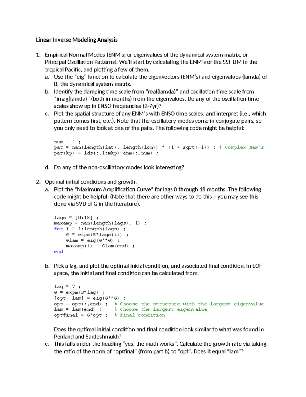 LIM Homework - Linear Inverse Modeling Analysis 1. Empirical Normal ...