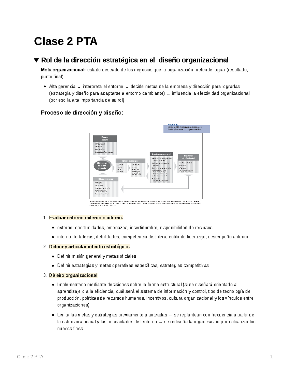 Clase 2 PTA - Clase 2 PTA Rol de la dirección estratégica en el diseño organizacional Meta - Studocu