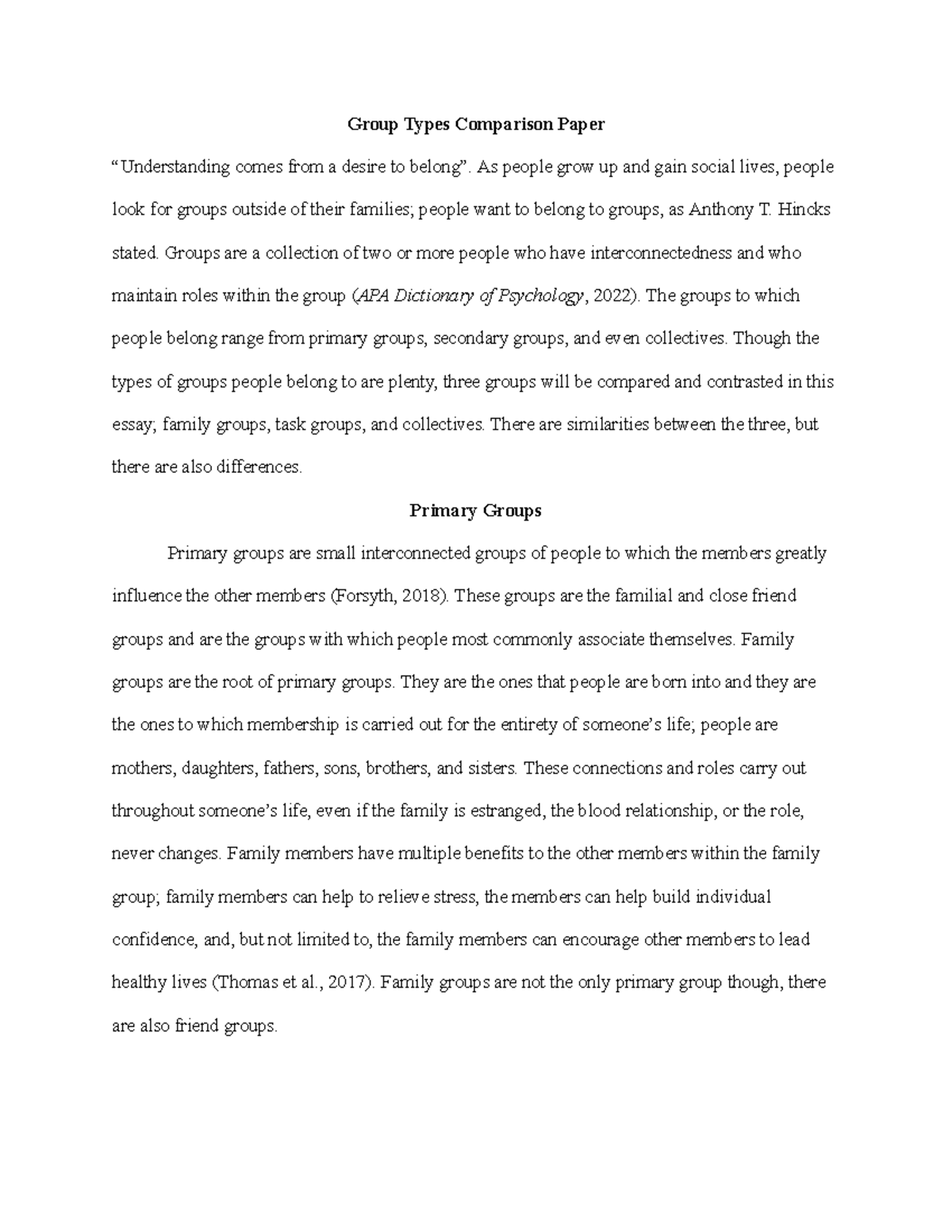 BHS-240 Topic 6 - Group Types Comparison Paper - Group Types Comparison ...
