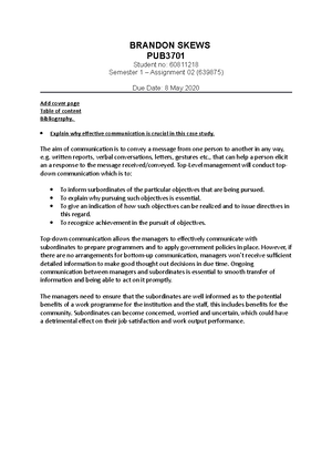 PUB3703 Assessments - All past HR assignments and question papers - 1 ...