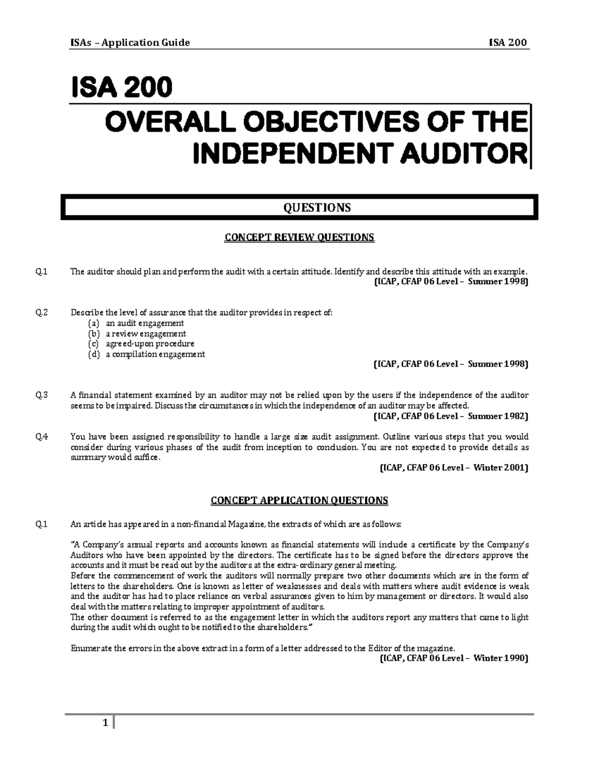 Cfap 6 case book - ISA 2 00 OVERALL OBJECTIVES OF THE INDEPENDENT ...