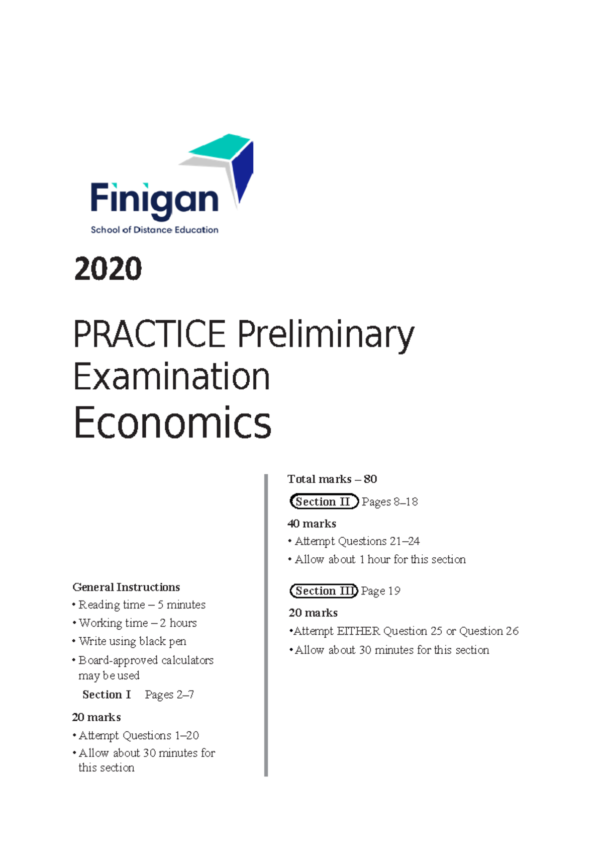 2020 Practise Test - 2020 PRACTICE Preliminary Examination Economics ...