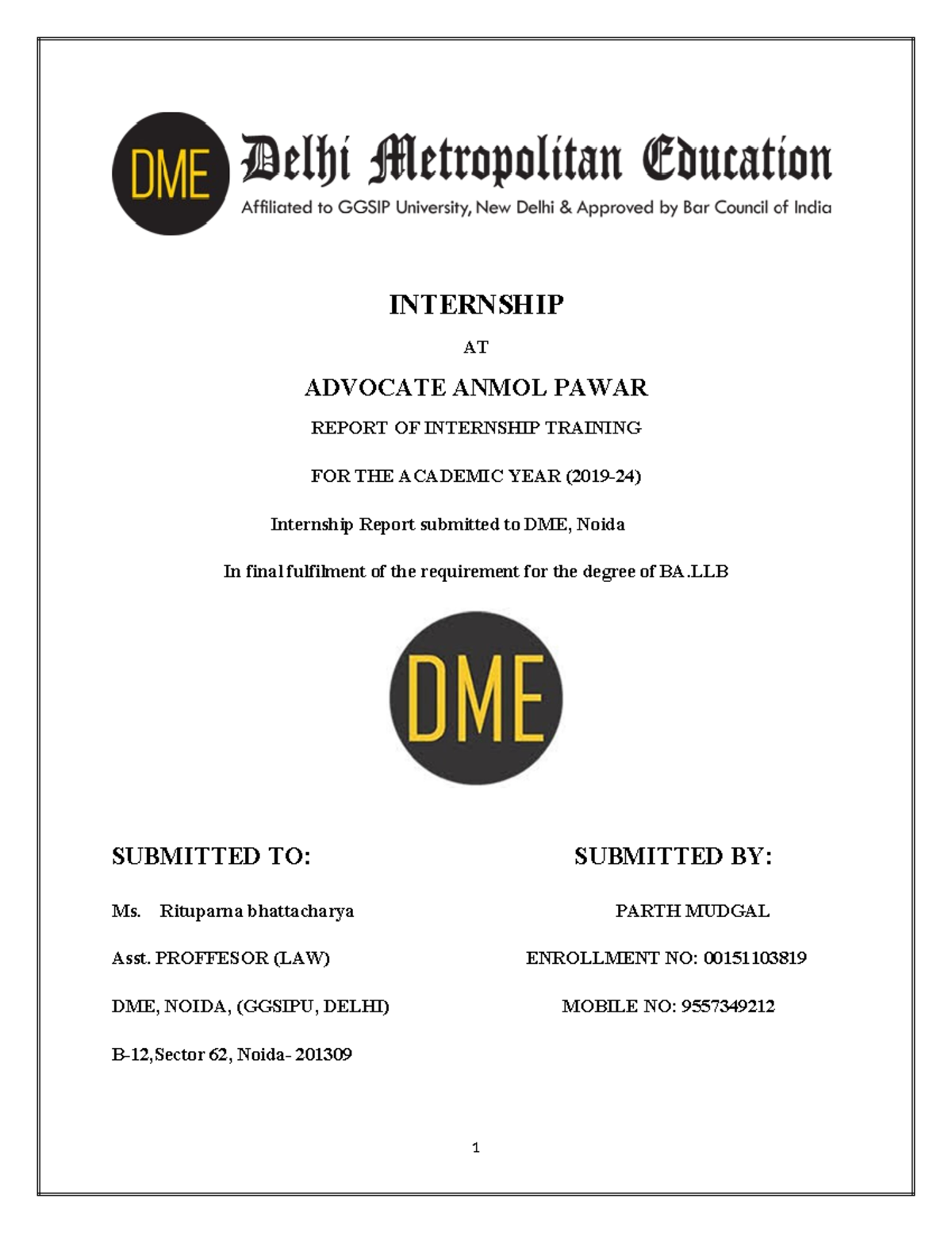 Internship Report & Daily Diary Parth Mudgal - INTERNSHIP ####### AT ...