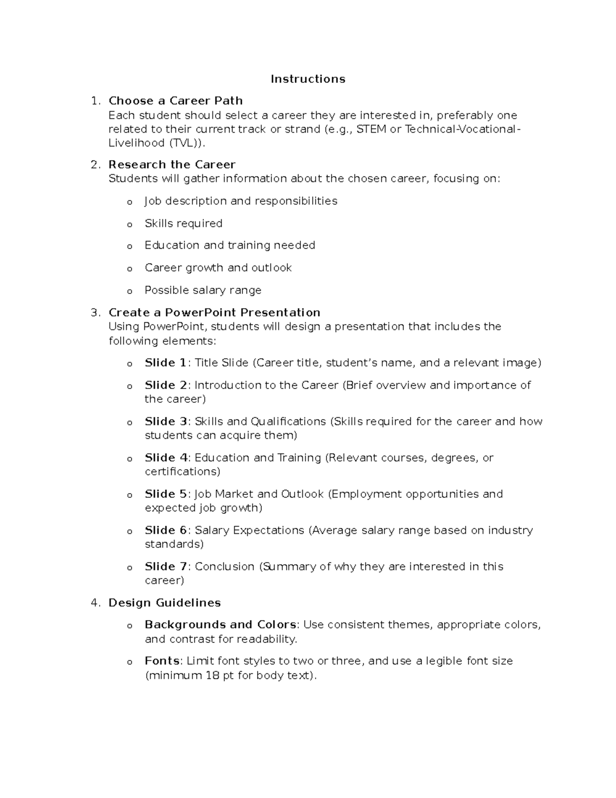 Ppt activity - student task - Instructions 1. Choose a Career Path Each ...