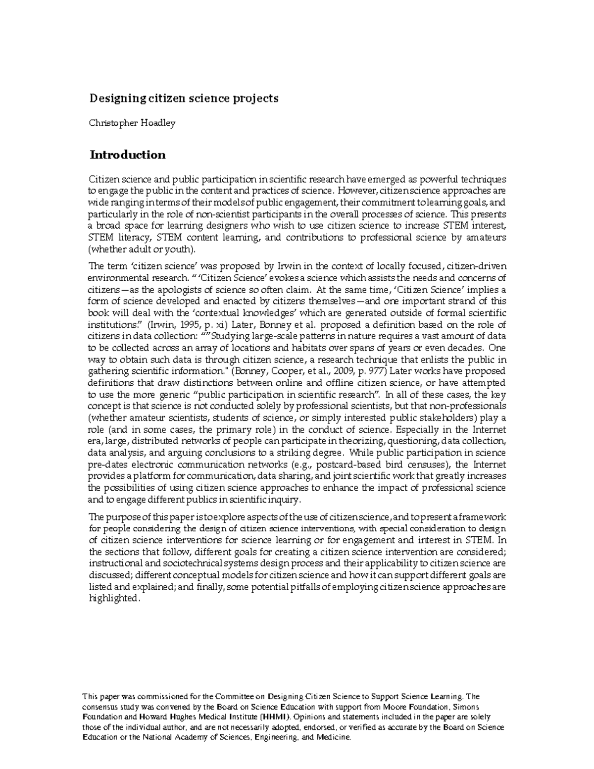 Citizen science project - This paper was commissioned for the Committee ...