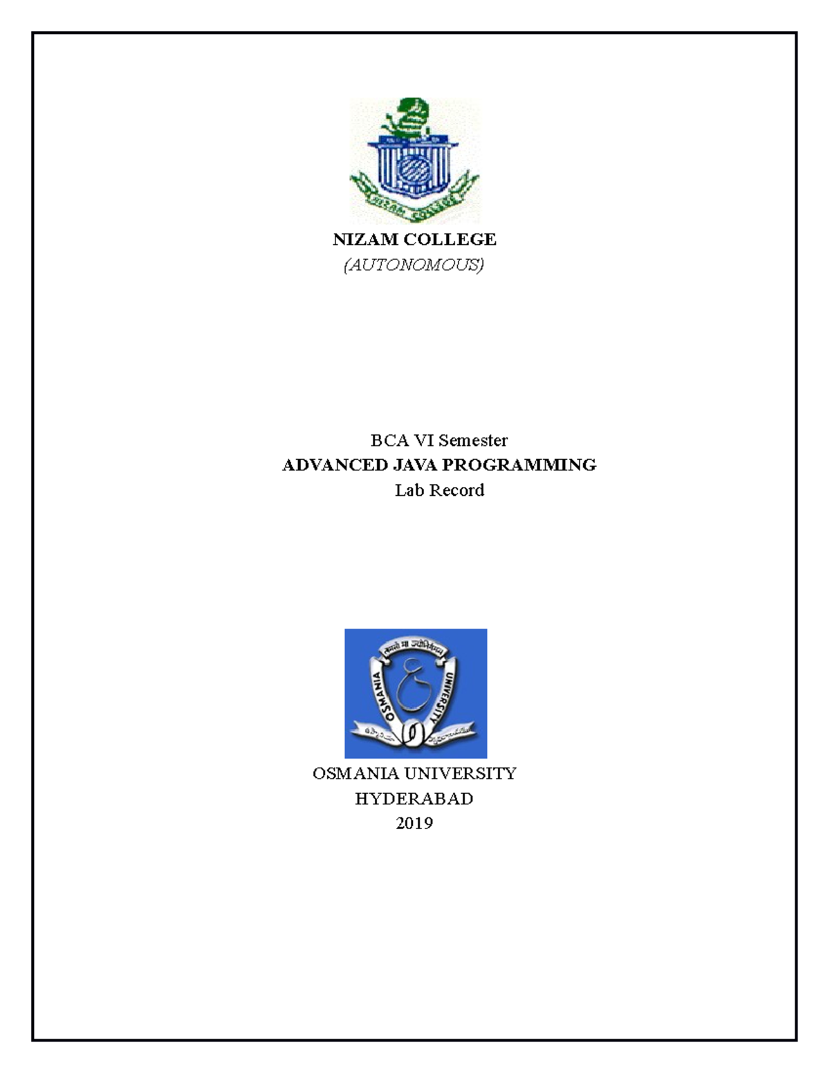 Adv Java Lab Record - Advanced Java - NIZAM COLLEGE (AUTONOMOUS) BCA VI Semester ADVANCED JAVA ...