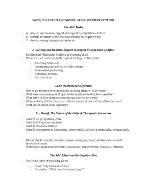 COU300 WEEK 2 Models OF Crisis Intervention Notes - WEEK 2: MODELS OF ...